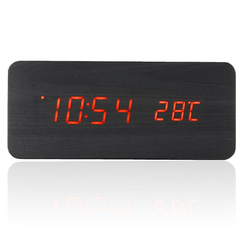 Wireless Charging Wood Cube LED Alarm Control Digital Desk Clock Wooden ...