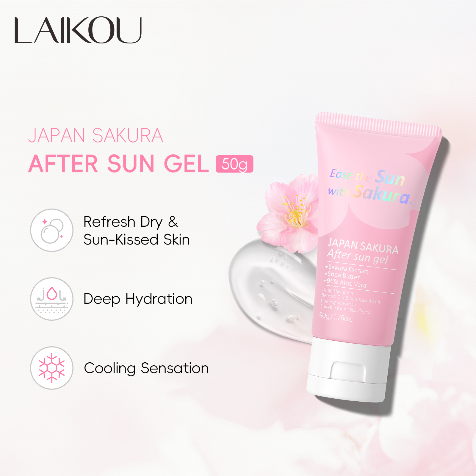 LAIKOU Japan Sakura After Sun Gel Ease Skin Refresh Dry & Sun-Kissed ...
