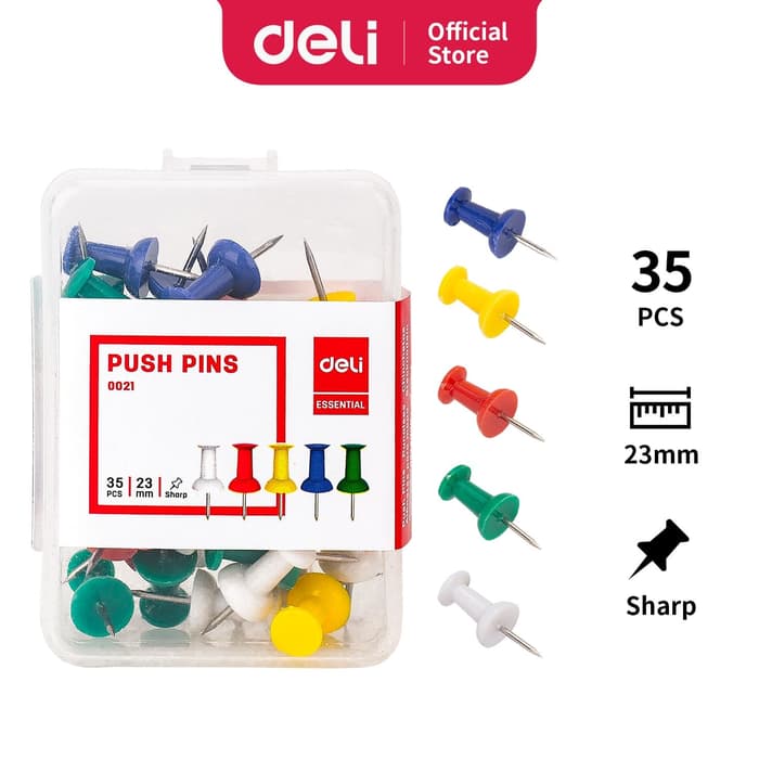 Deli E0021 Push Pins, Assorted Colors, 35 Pcs/Box | Daraz.com.bd