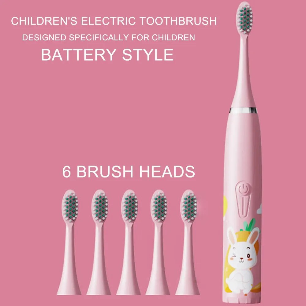 Children Electric Toothbrush With Replace Brush Heads Kids Cartoon ...