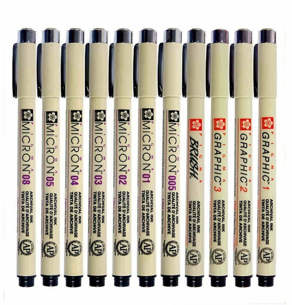 Sakura Pigma Micron Pen Set , Art Marker Pens Graphic Brush Needle Drawing Markers black ink ...