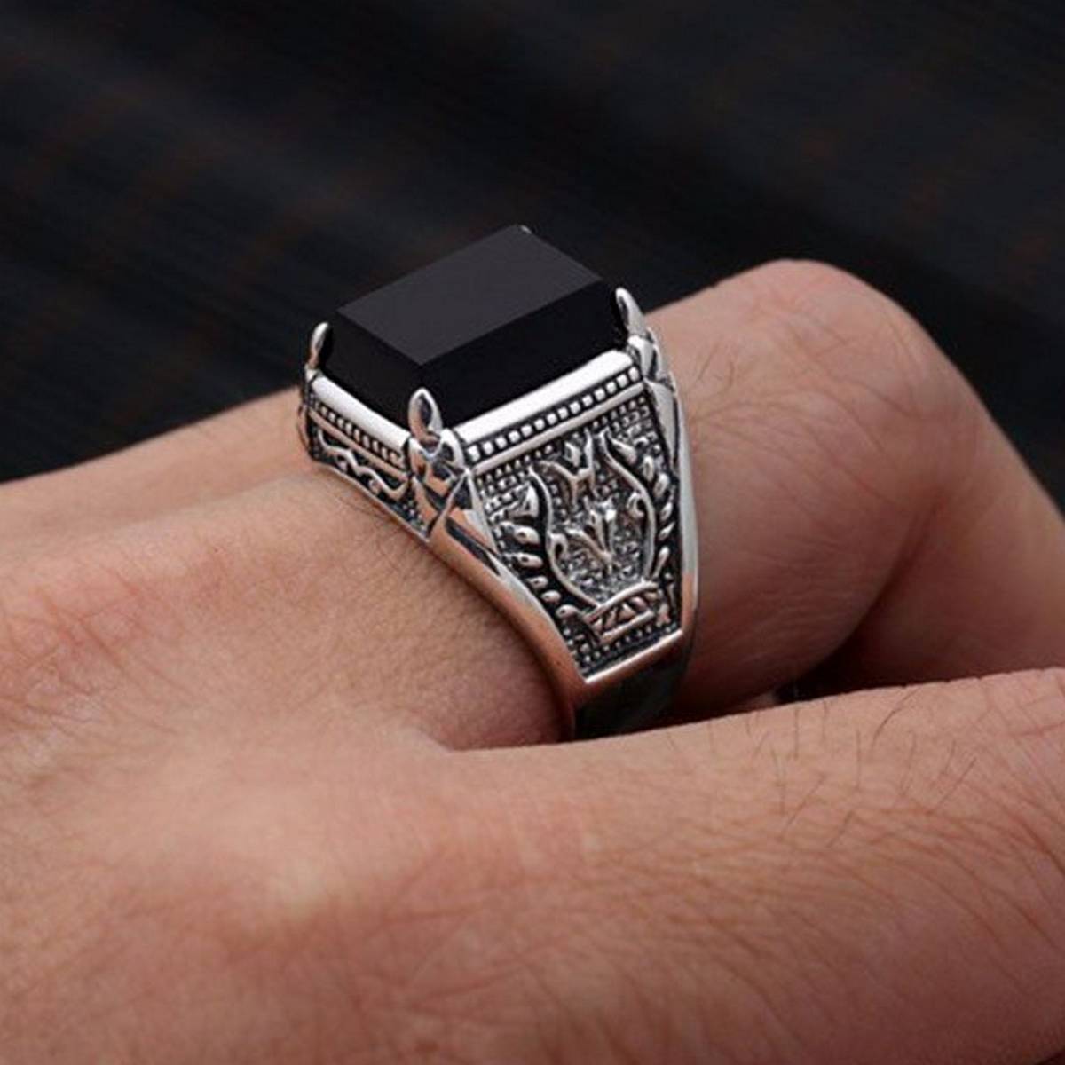 Stainless Steel Black Natural Stone Mens Finger Ring - Ring For Men ...
