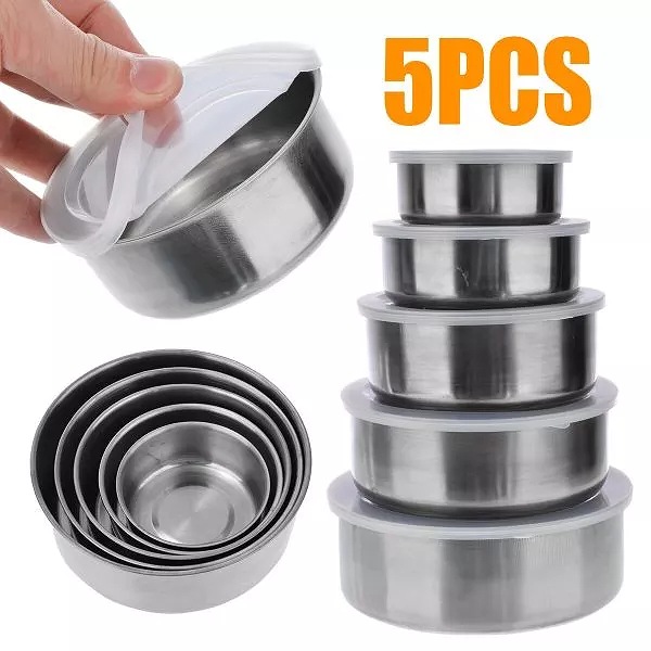 5Pcs Steel Set (Bowl, Bati & Food Box ) | Daraz.com.bd