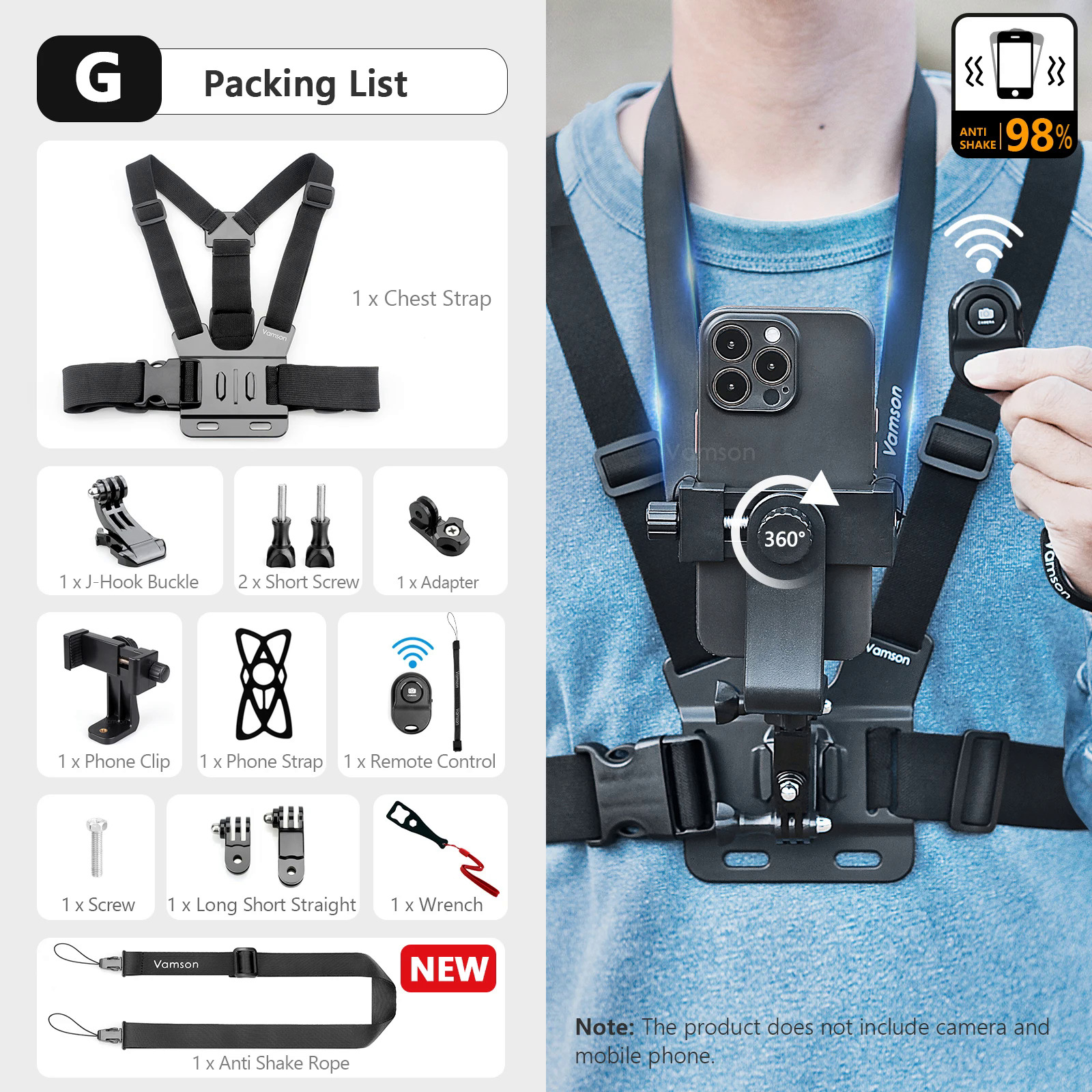 Vamson Chest Strap Rotate Phone Mount for iphone Smart Phone Belt Body ...