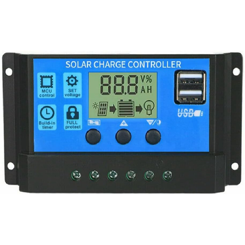 100A Solar Charge Controller Solar Panel Battery Intelligent Regulator with Dual USB Port, LCD ...