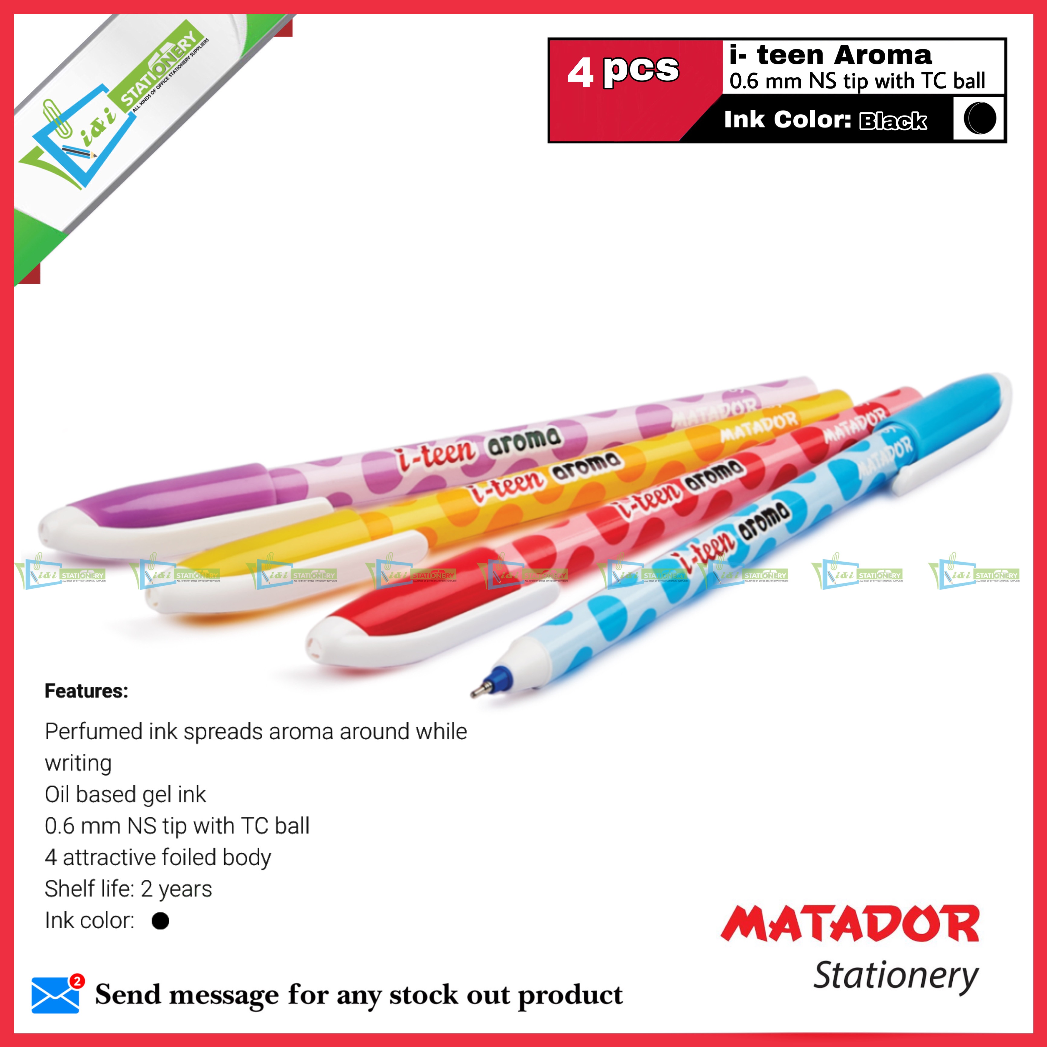 MATADOR i-teen Aroma Scented Ink Ball pen 0.6mm Black 4 pcs | Daraz.com.bd