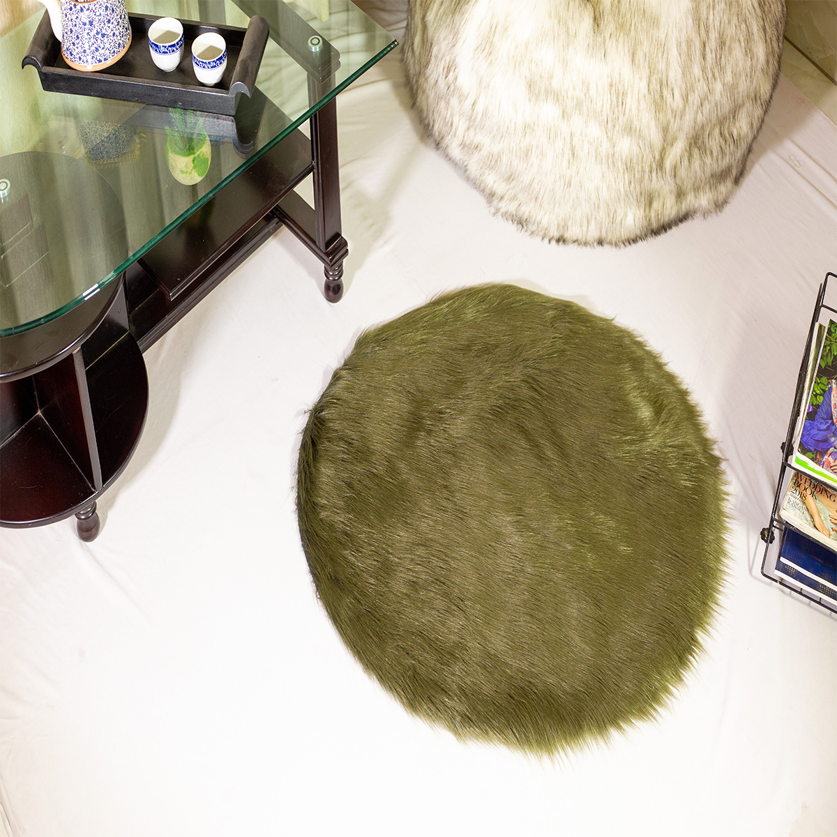 Bean Bag BD-Korean Premium Faux Fur Rug_Olive Colour_80cm Round | Daraz ...
