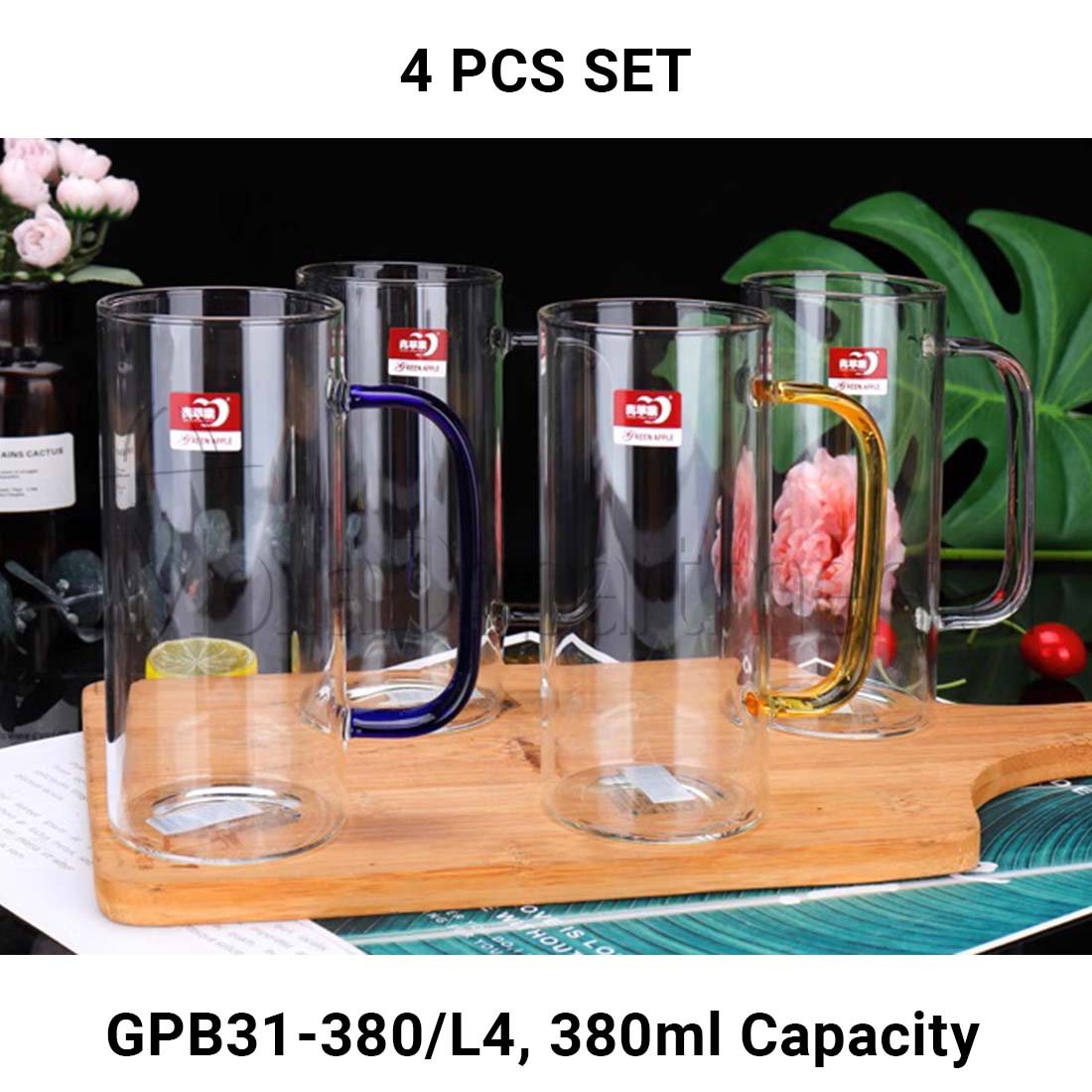Deli Borocilicate Glass Coffee Mug with Colored Handle (Set of 4pcs ...