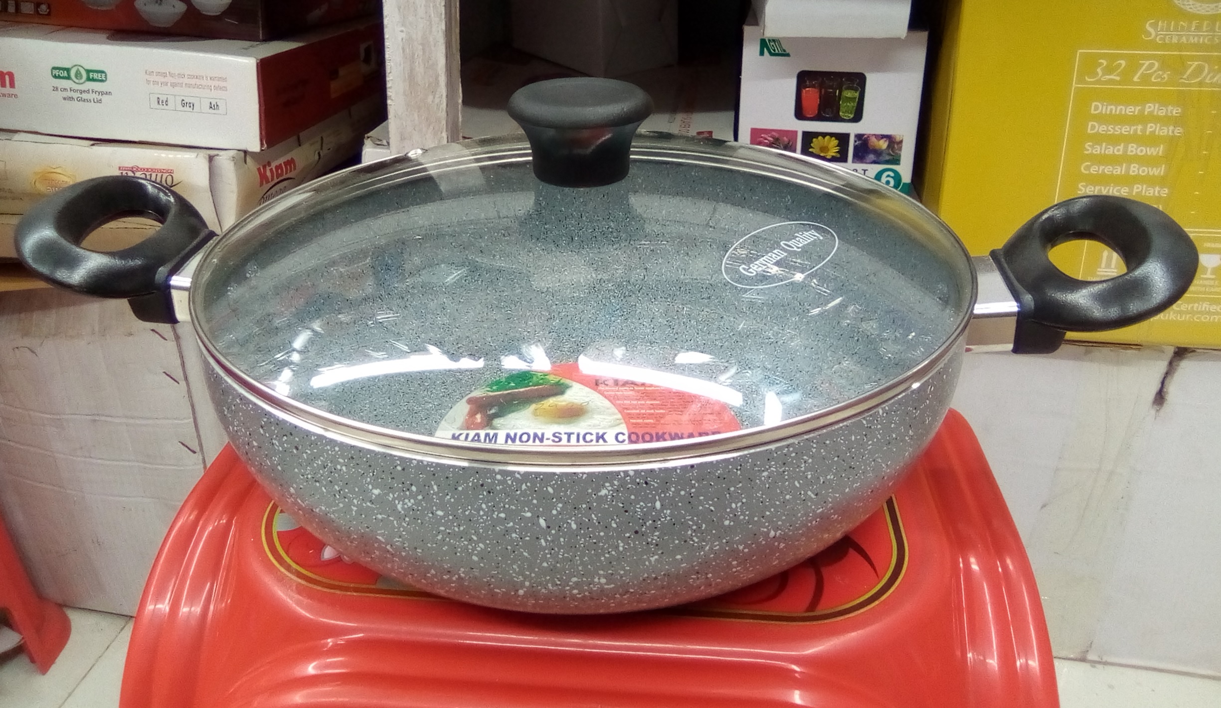 Kiam Marble Coated Karai With Glass Lid 22cm | Daraz.com.bd