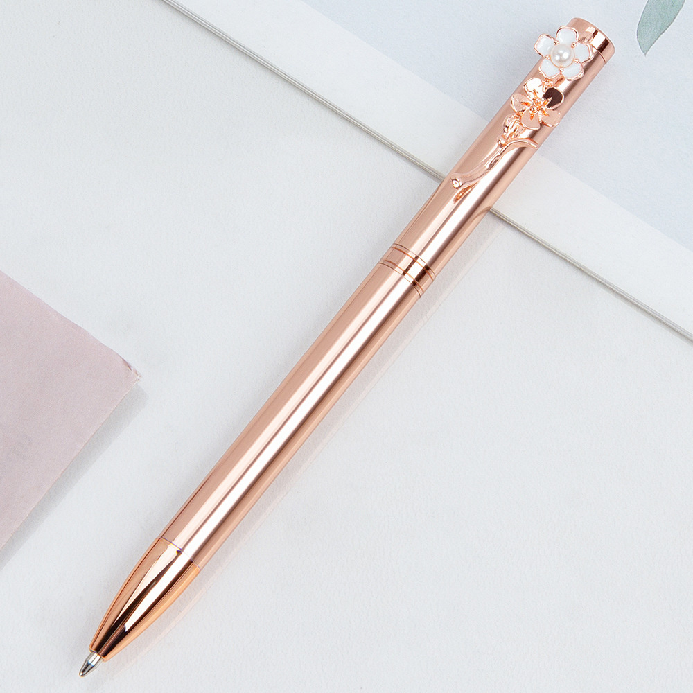 Pink Cherry Blossom Pen Rose Flower Pen Metal Ballpoint Pen Cute Rotary ...