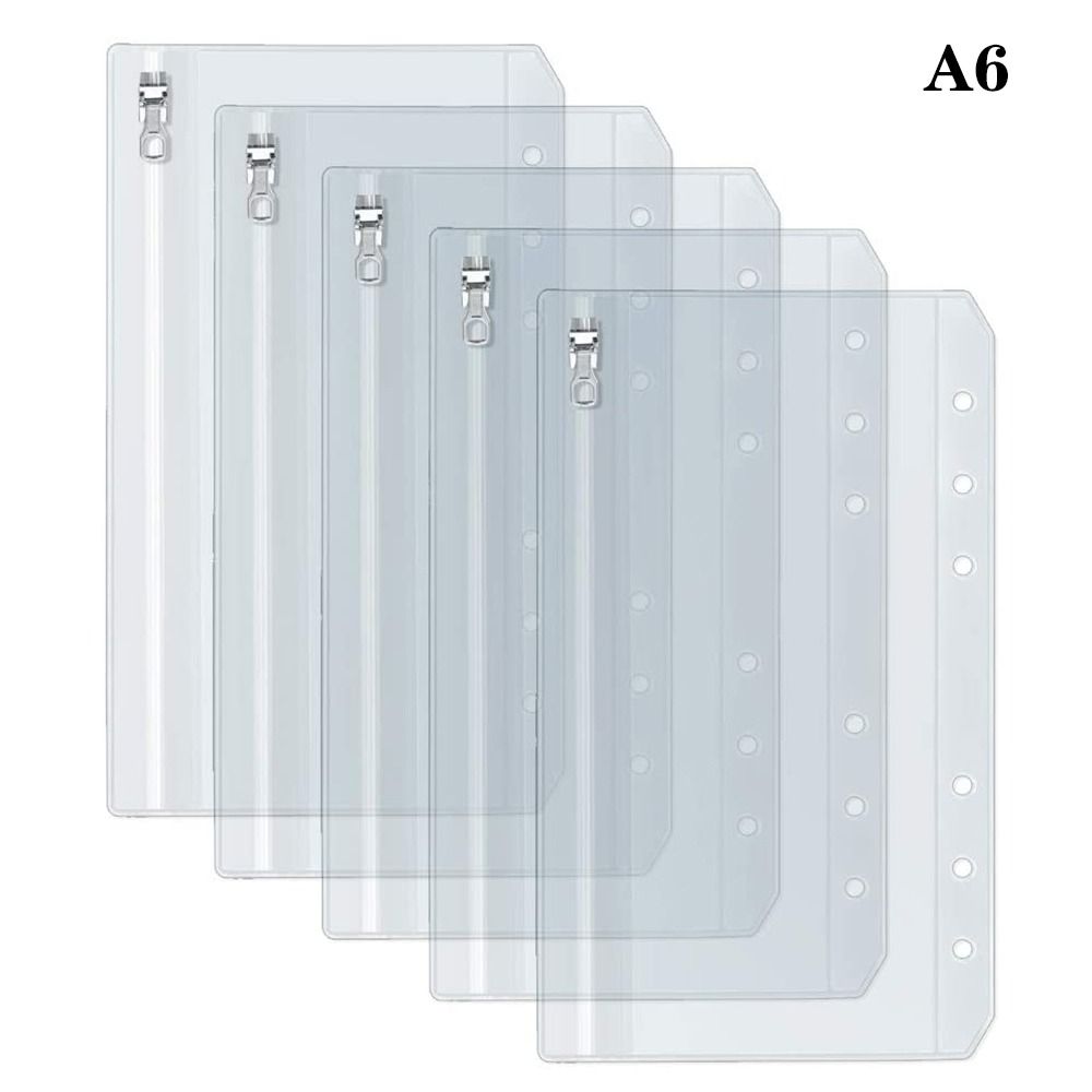 5pcs 6-Hole Document Organiser A5 A6 Clear PVC Pockets File Organizer ...