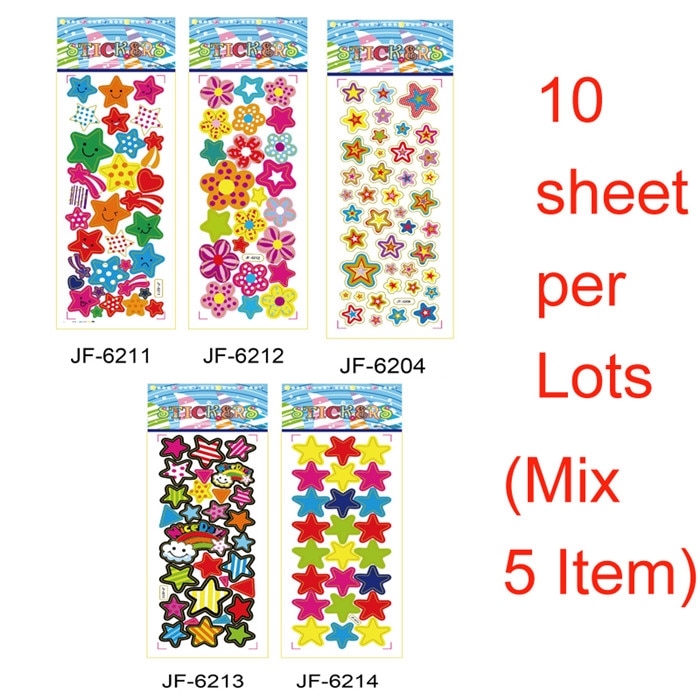 【happy one】10 Sheet Stars Style Scrapbooking Bubble Stickers Star ...