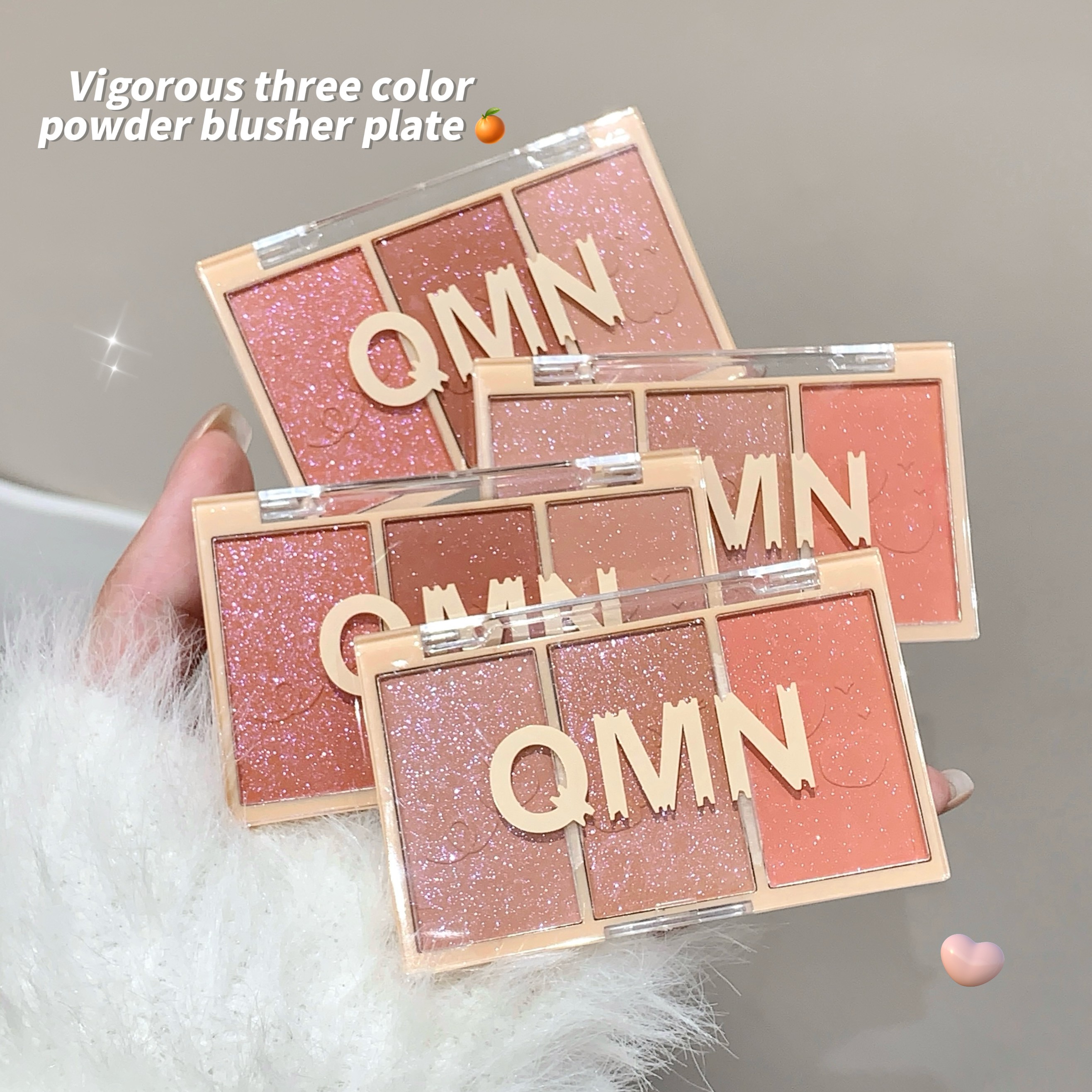 QMN Three-Color Blush and Bronzer Palette Matte Pearl Glitter Finish ...