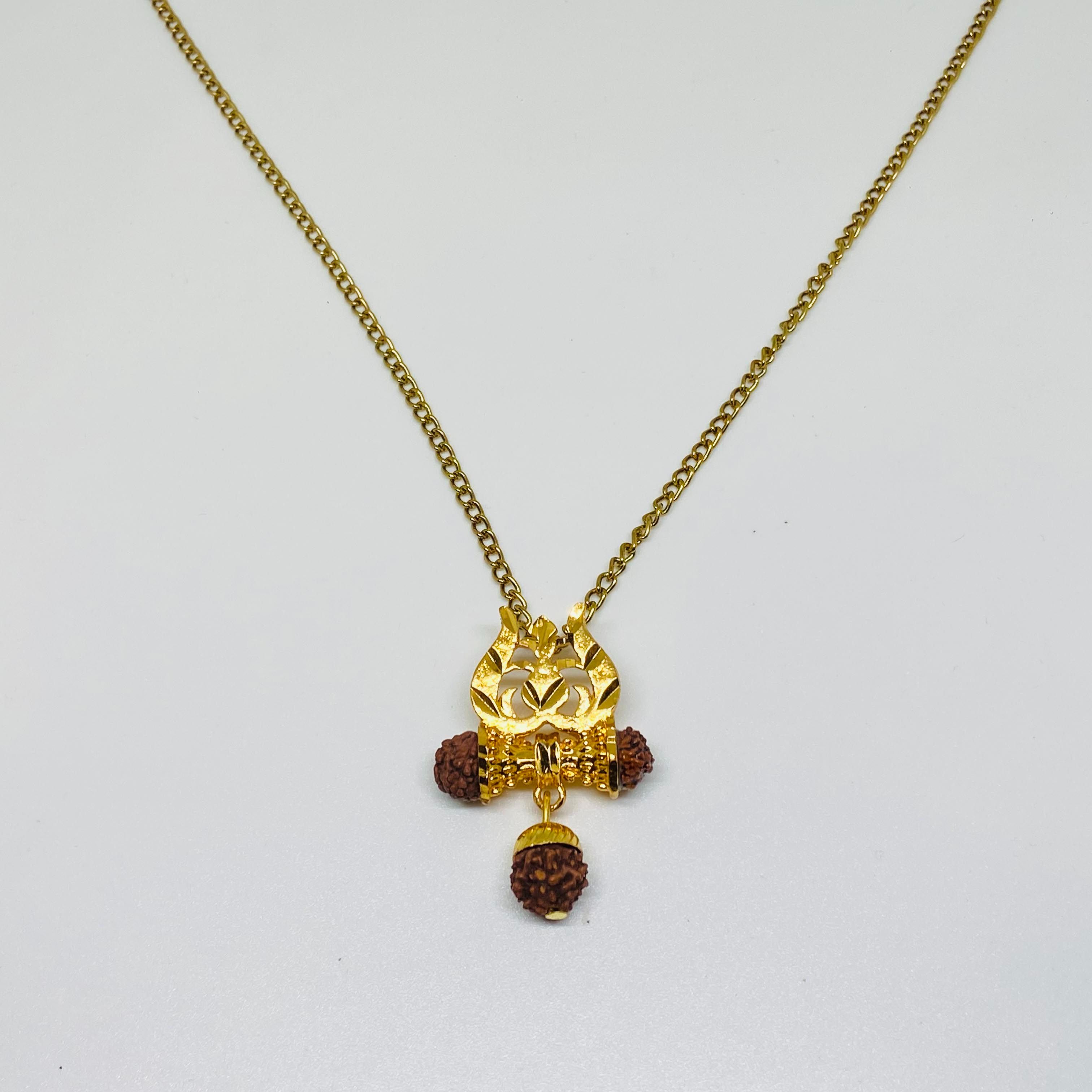 Trishul With Rudraksha Locket With Chain For Men & Women / Golden ...