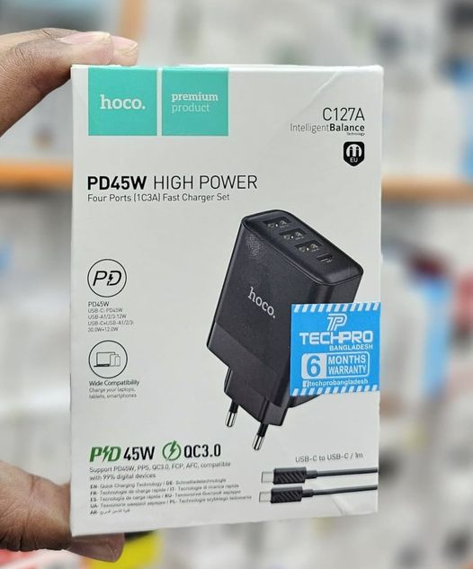 Hoco C127A 45W travel adapter 3 USB-A + TYPE-C to TYPE-C Cable 1m ...