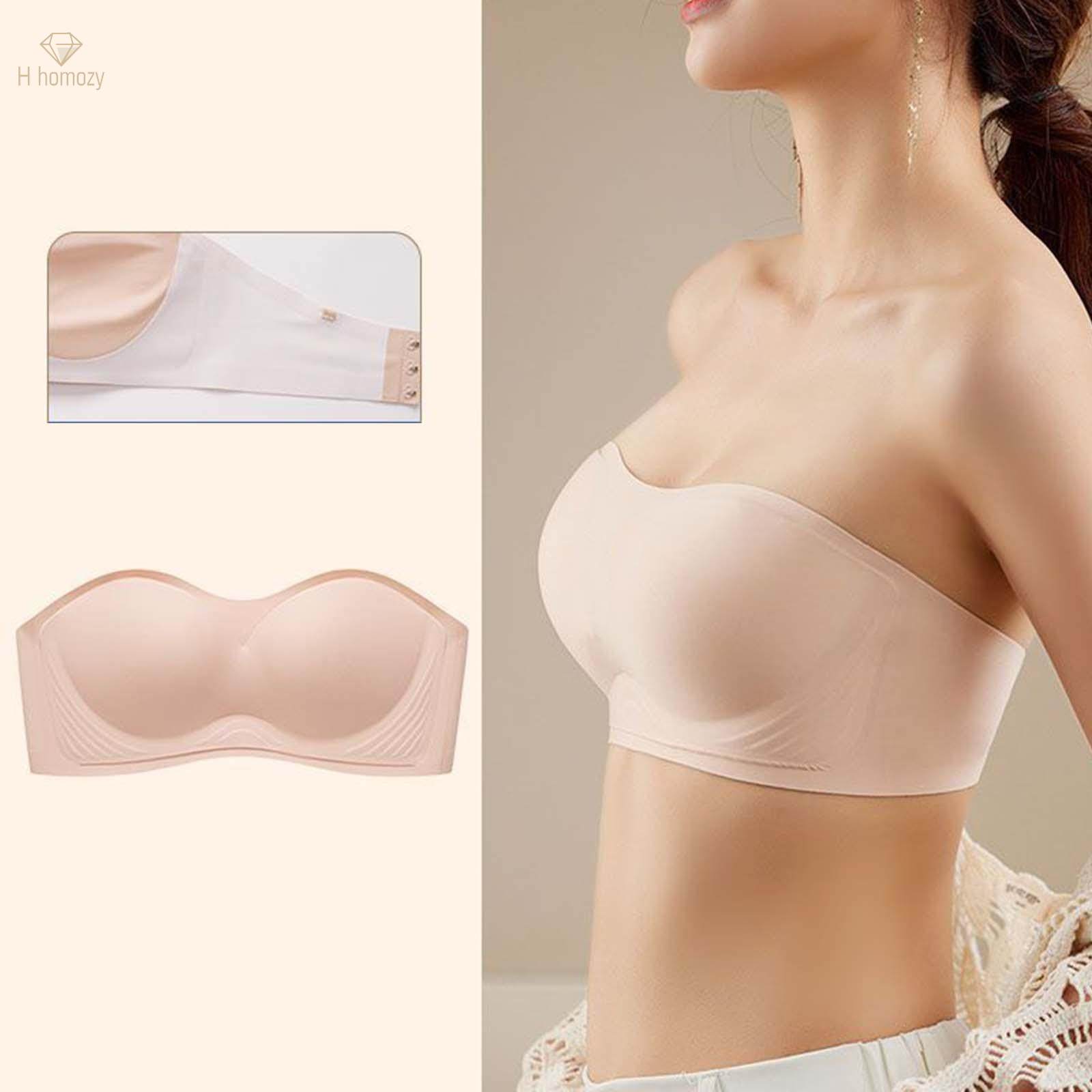 Women Strapless Bra Push up Bra with Transparent Strap Breast Lift Bra Underwear Seamless ...