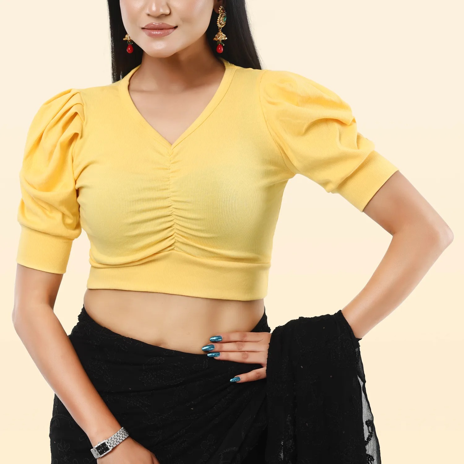 half sleeve ghoti hata crop top blouse for fashionable girls | Daraz.com.bd