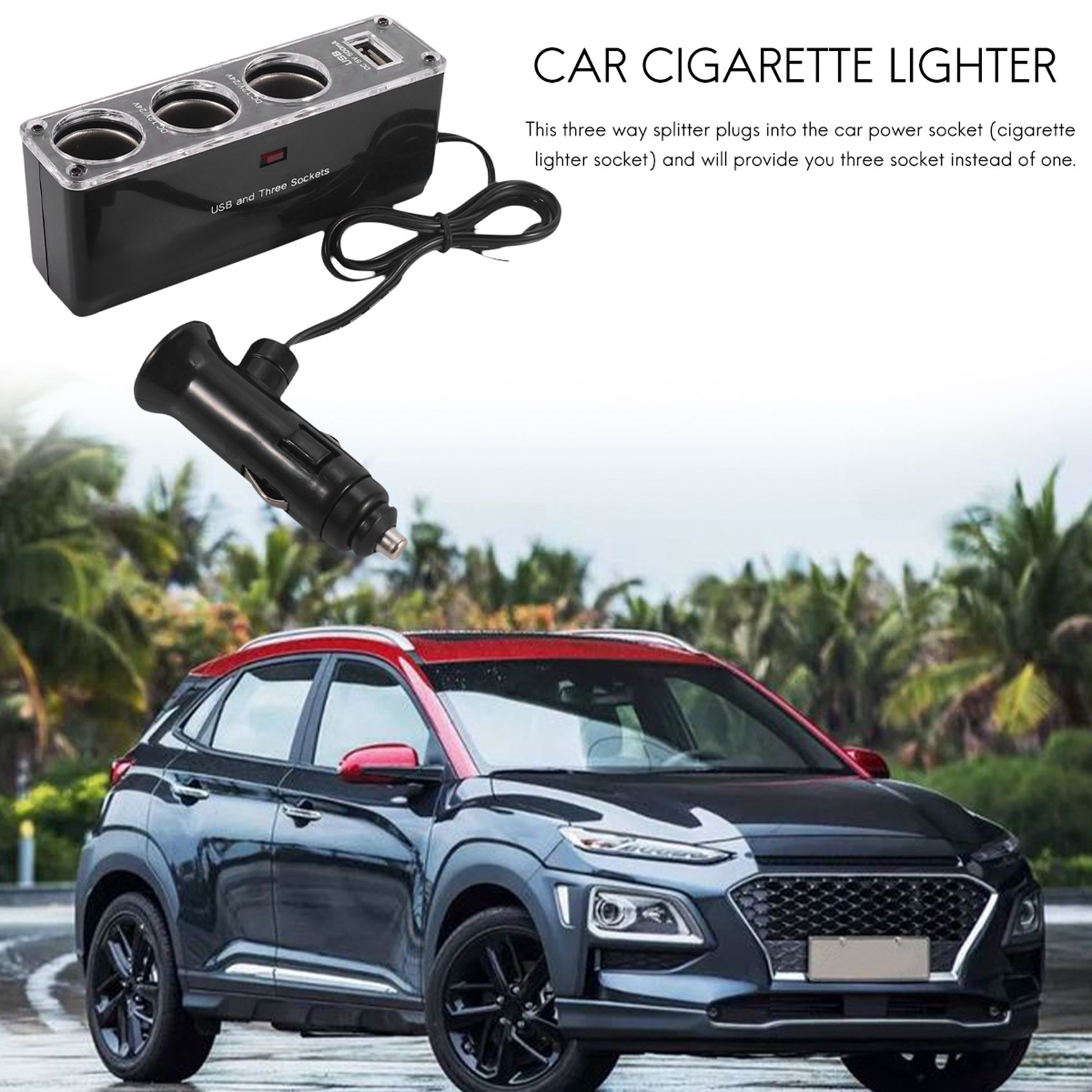 3 WAY MULTI SOCKET CAR LIGHTER USB PLUG Triple ADAPTER With USB Port ...