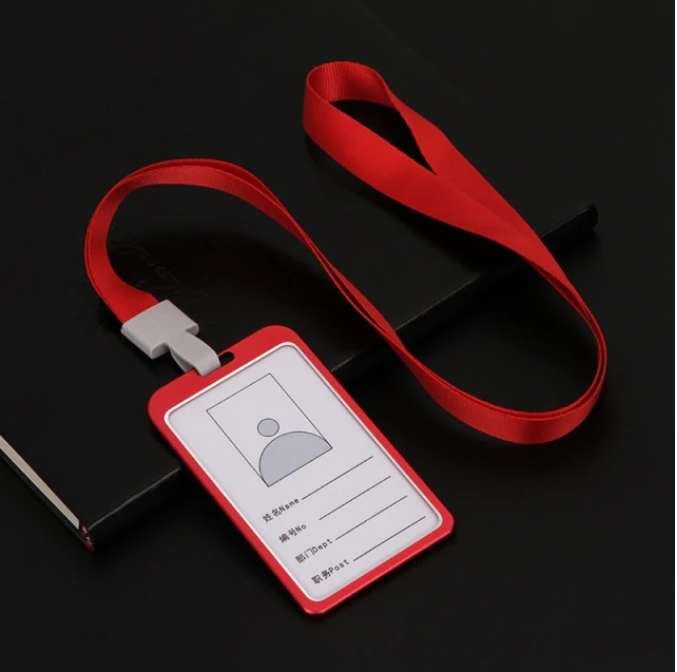 Aluminium Alloy Red ID Card Holder with Lanyard Plastic Fastener ...