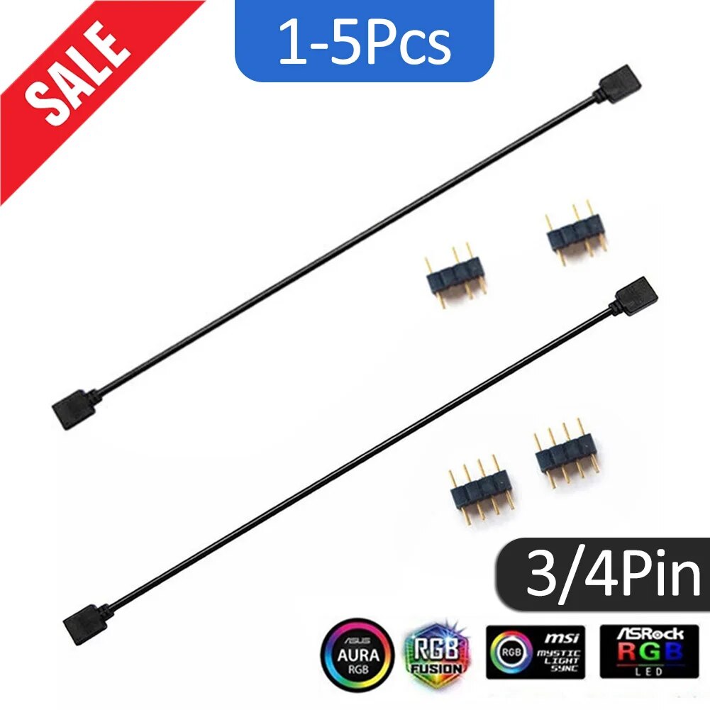 1-5Pcs 3Pin/4Pin Computer Motherboard Extension Cable RGB Extension ...