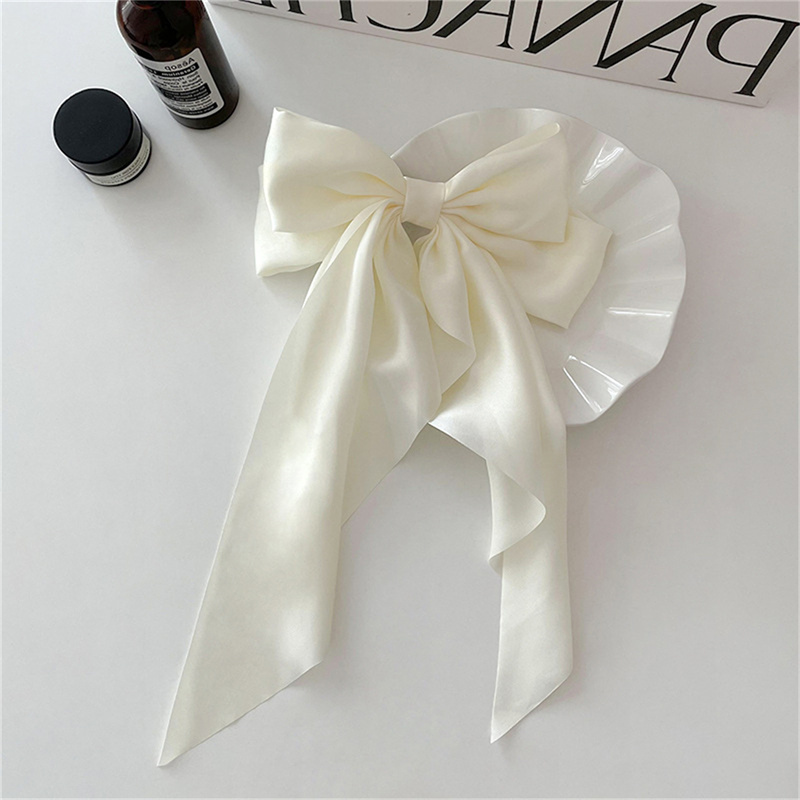 Elegant Bow Ribbon Hair Clip Fashion Simple Solid Satin Spring Clip ...