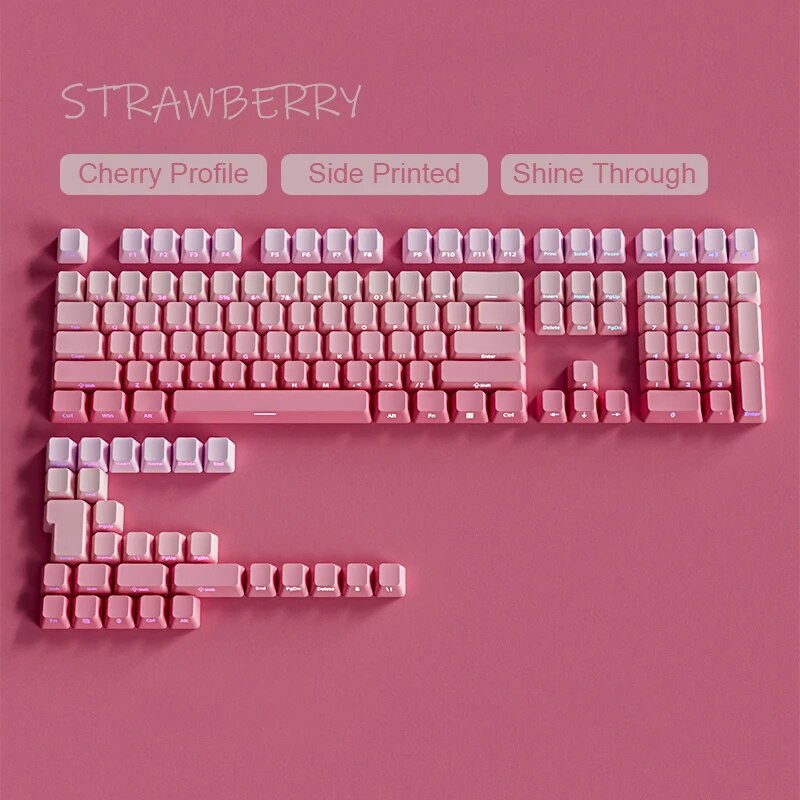 135 Keys Strawberry Pink Side Print PBT Keycaps Double Shot Shine ...