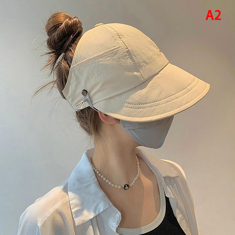 Foldable Wide Brim Ponytail Sun Hat Drawstring Adjustable Cap For Women ...