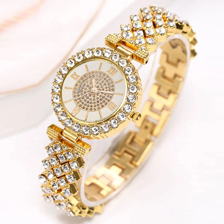 6PCS Set Watch Full Diamond Fashion Women Quartz Watch Ring Necklace ...