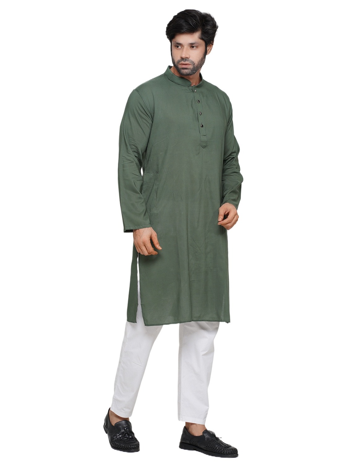 Exclusive olive colour panjabi For Men | Olive cotton semi long panjabi ...