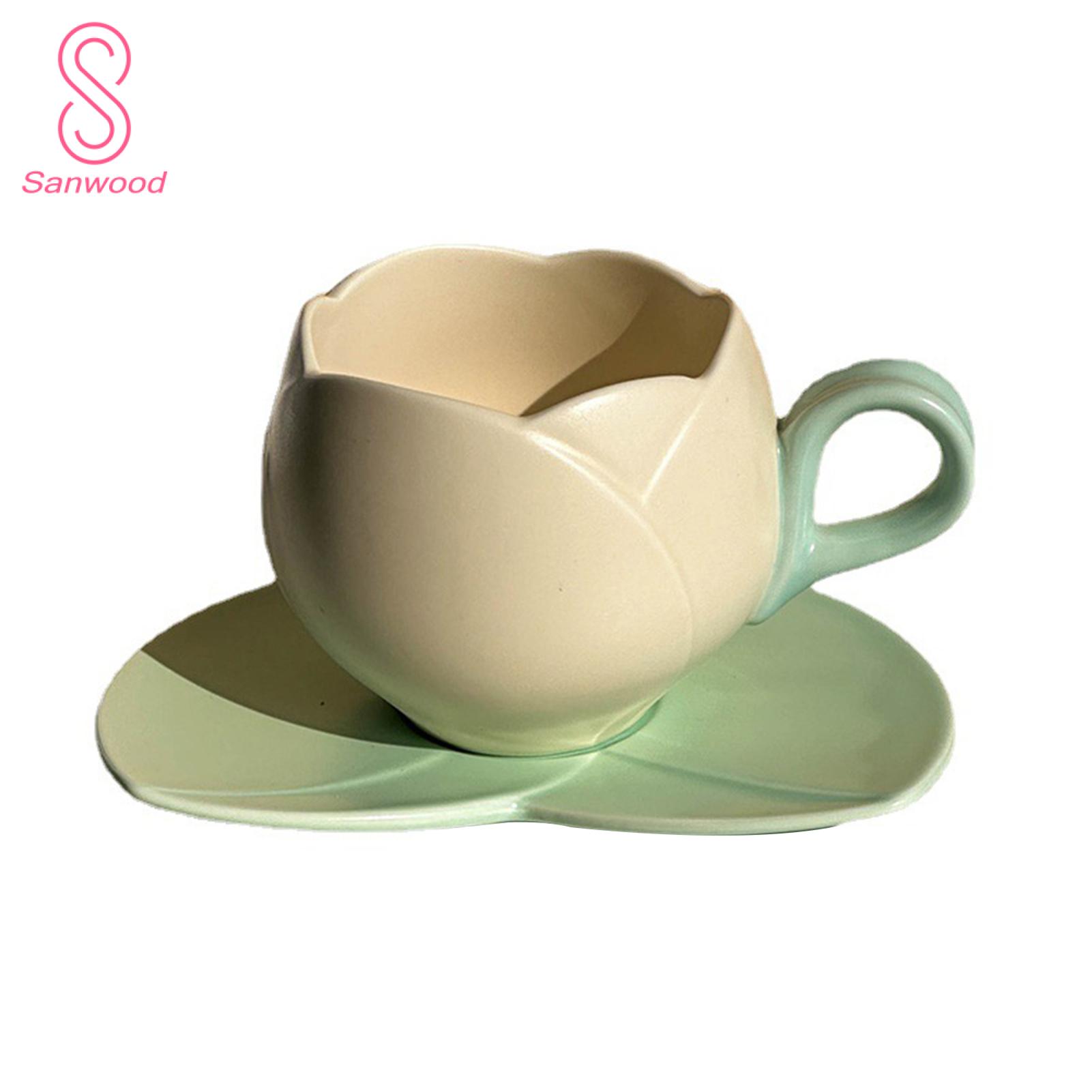 Fine Texture Coffee Cup Style Ceramic Tulip Coffee Mug Set with Coaster ...