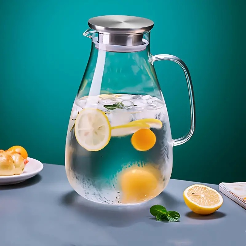 1pc High Borosilicate Glass Pitcher With Stainless Steel Lid, Large ...