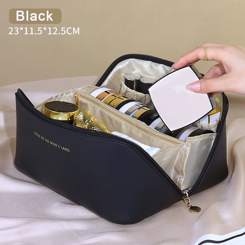 Large Travel Cosmetic Bag For Women Leather Makeup Organizer Female Toiletry Kit Bags Make Up ...