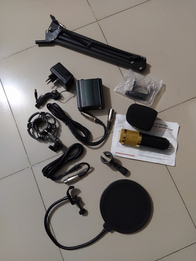 BM800 Condenser Microphone Package with Phantom Power Supply 48V & XLR Cable & Adapter for ...