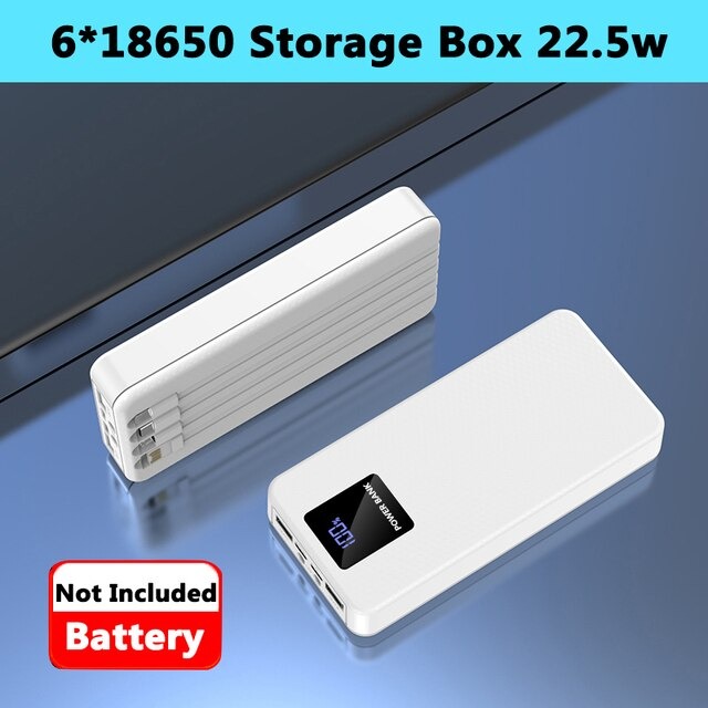 4 Cable Fast Power Bank Box Kit Flashlight USB Type C 18650 Battery ...