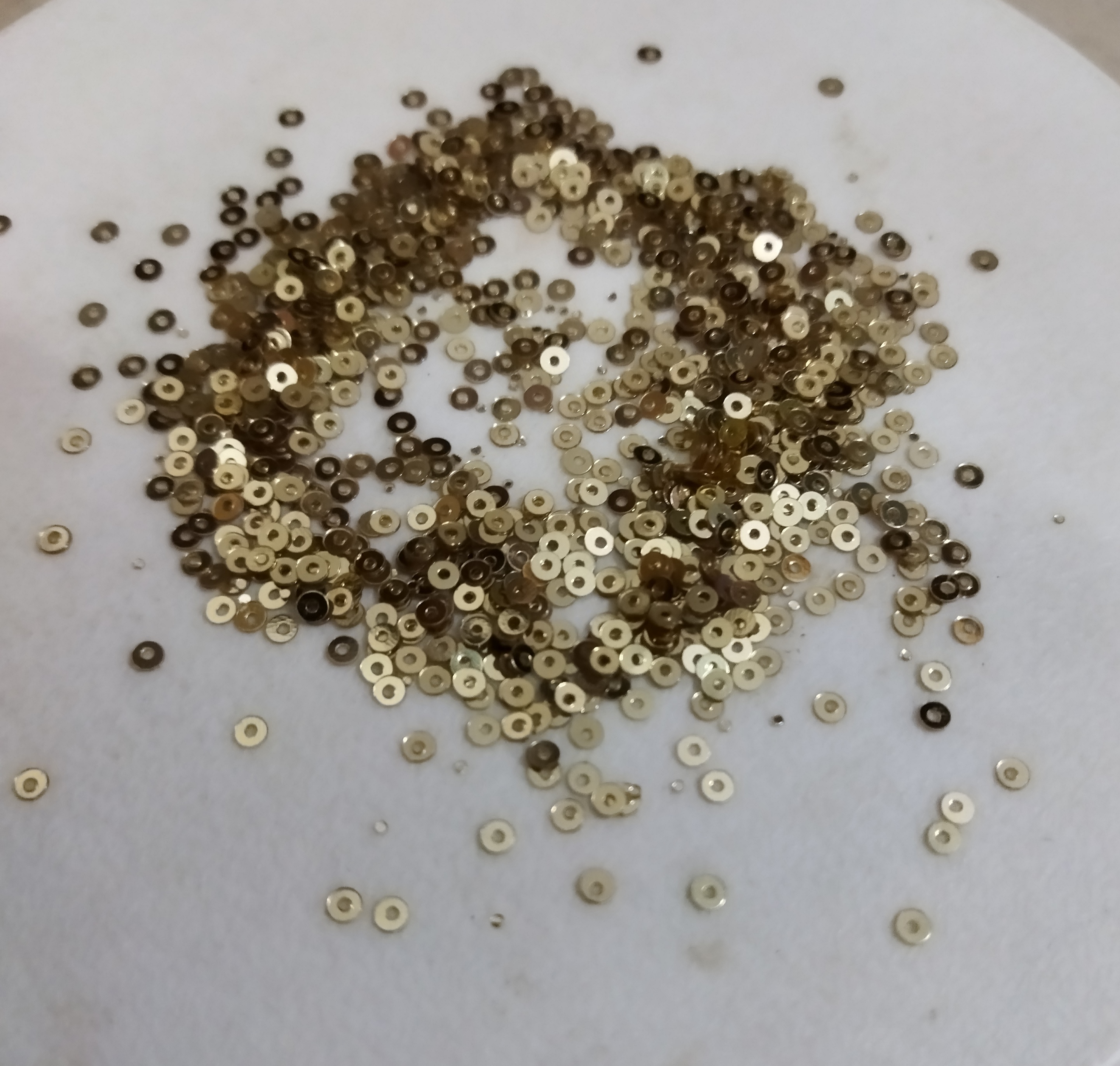Golden Metallic Centrehole Micro Circular Sequins. 30g Sequins, 2mm ...
