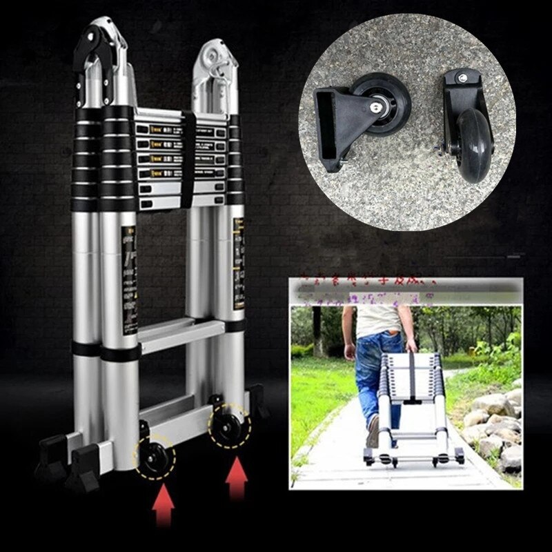 2pcs Easy ladder caster Heavy duty Telescopic Folding Step Ladder nylon ...