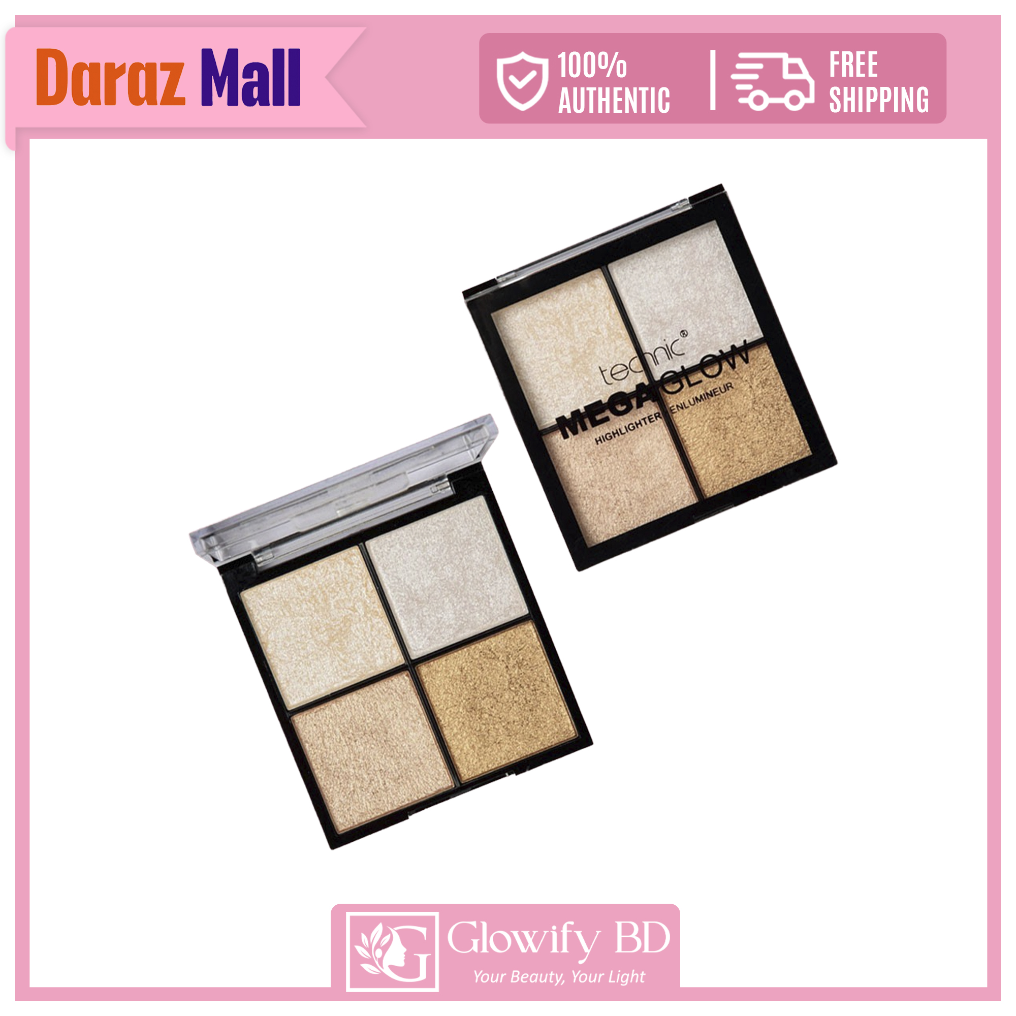 Technic Mega Glow Highlighter Palette - 4 Highly Pigmented, Long Lasting Shimmer Powders That ...