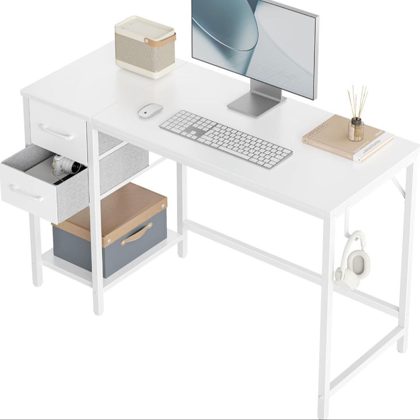 Metal Frame Computer Desk – Working Table with 2 Drawers & 1 Shelf for ...