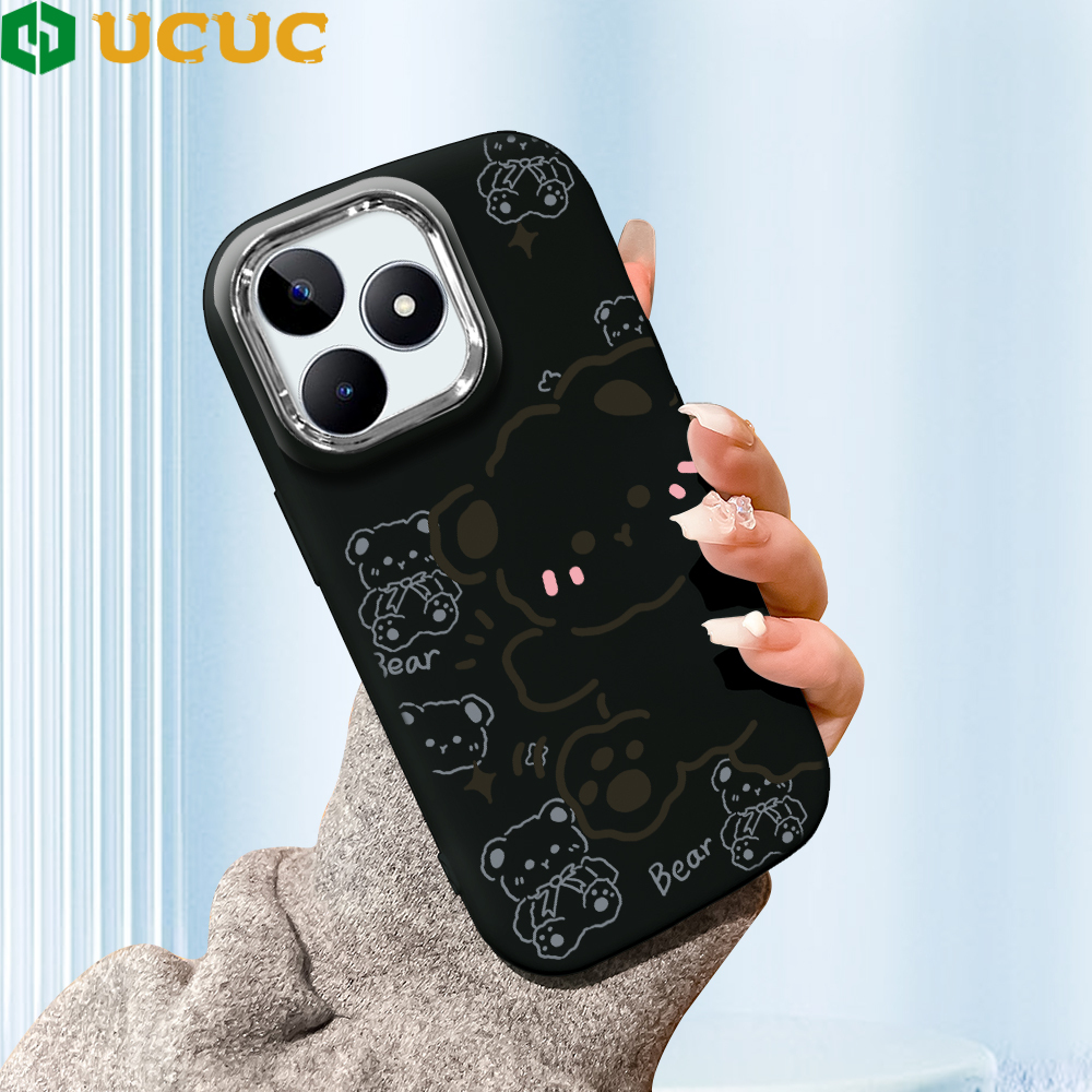 UCUC for Realme C53 C51 / Narzo N53 Note 50 Back Cover Line Bear Luxury Plating Lens Soft Candy ...