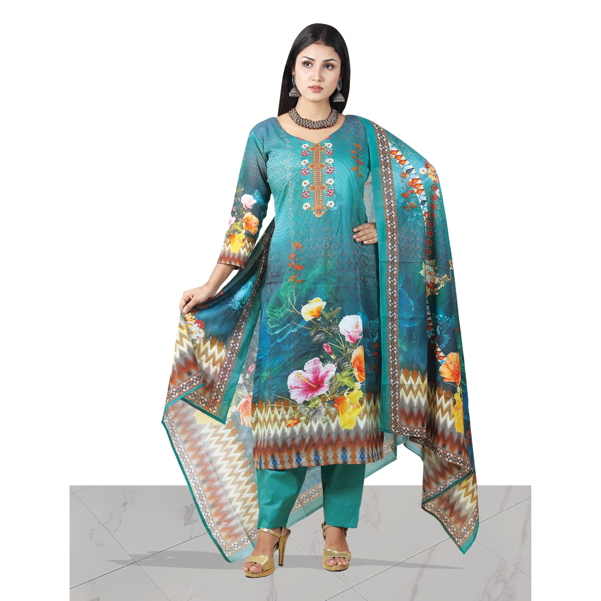 Bexi Fabrics Digital Printed Cotton Sequins Unstitched Three Piece For ...