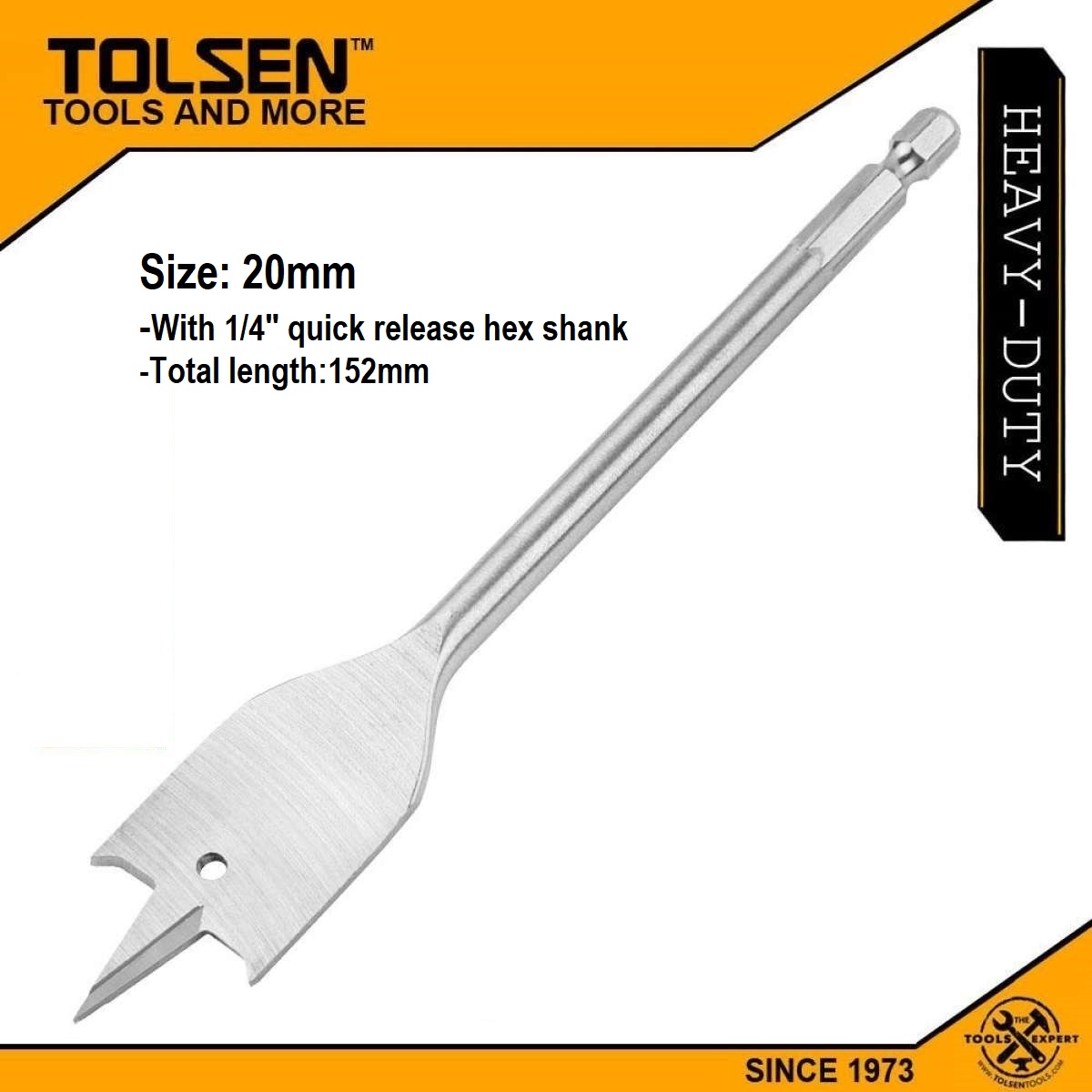 TOLSEN Flat Wood Bits with 1/4" Hex Shank, Length:152mm, for Drill machine, 1/4″ quick release ...