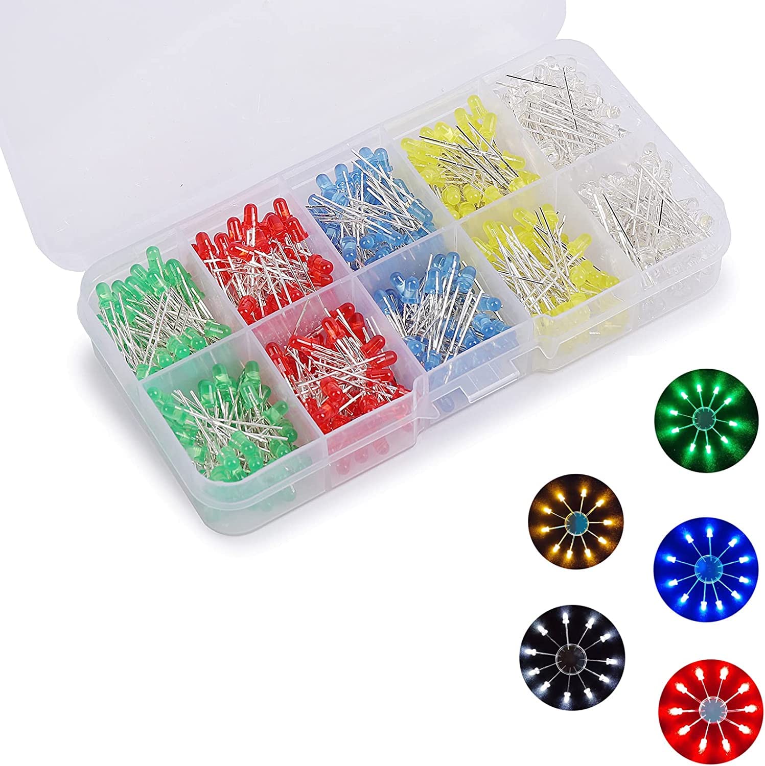 50 Ps LED Diodes Lights 5mm Light Emitting Diode LED Lamp Assorted Kit ...