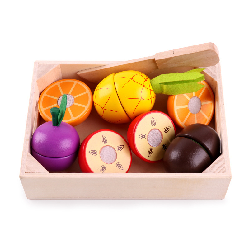 Toddler Simulation Kitchen Pretend Toy Wooden Play Food Cutting ...