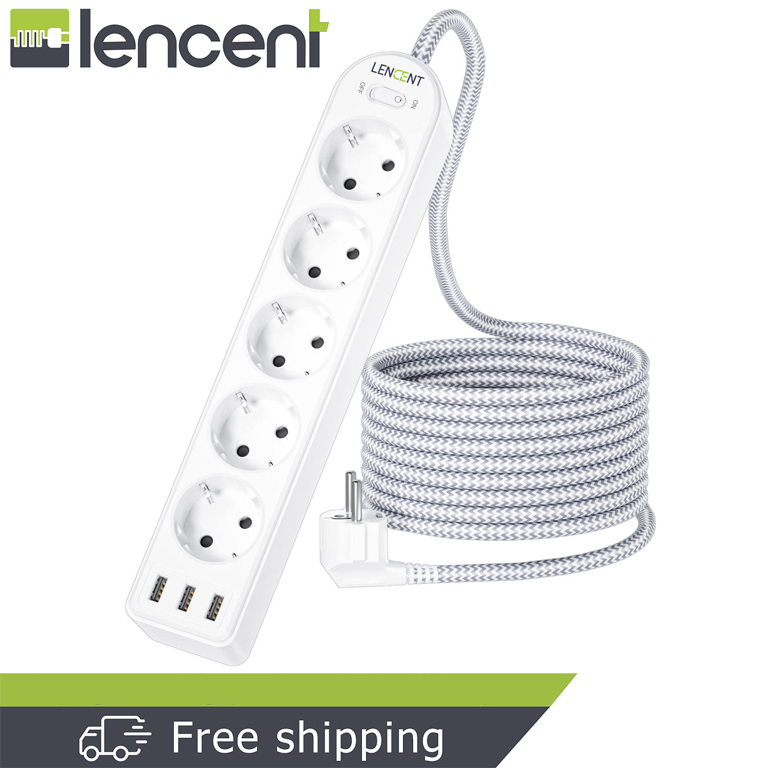 5-Way Socket and 3 USB Power Strip Plug Multiple Socket Lenint 8 in 1 ...