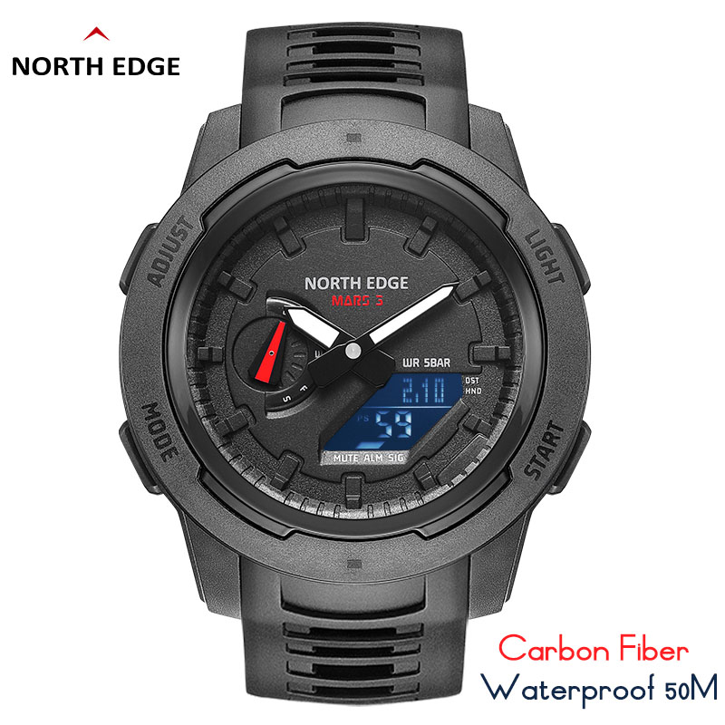 NORTH EDGE Mars 3 Men's Military Watch Digital Carbon Fiber Case For ...