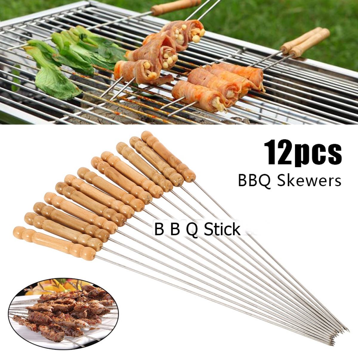 BBQ Wooden Handle Skewers - 12 pcs | Daraz.com.bd