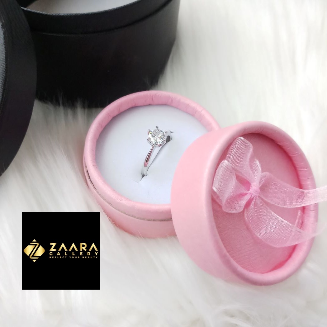 White Stone Silver Color Finger Ring for Women & Girls With Free Box ...