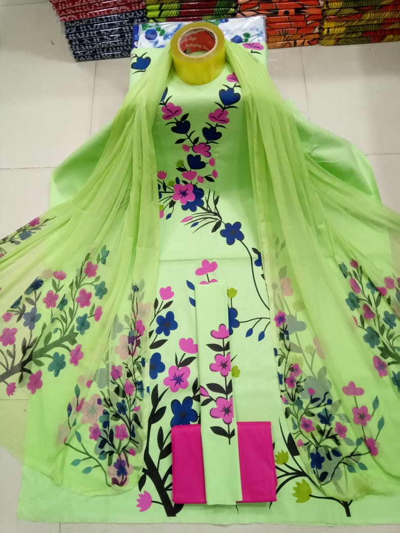 Bangi Color Extravaganza - Joypuri Cotton Unstitched Screen Print Three ...