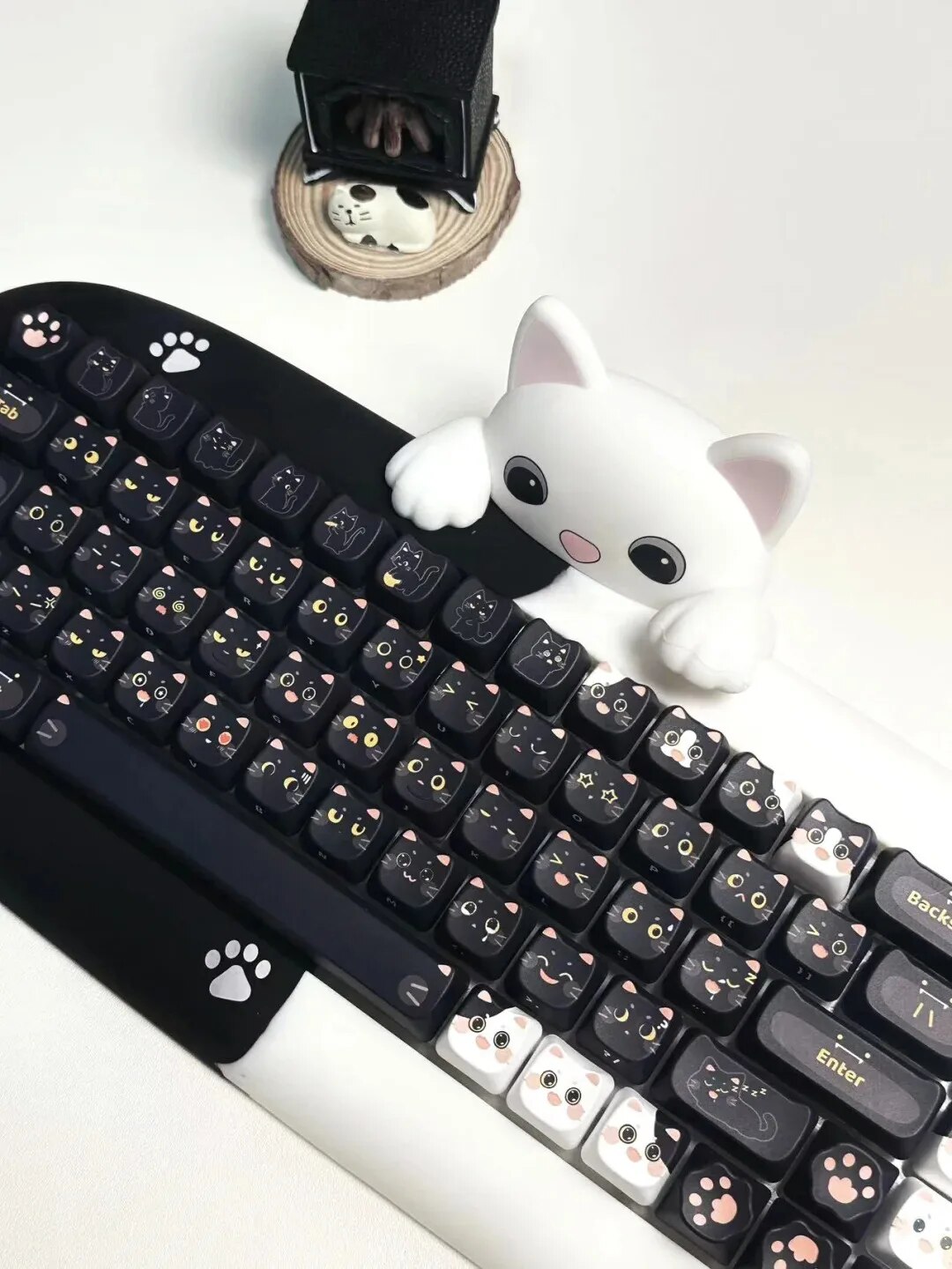Cute Meow Keycaps Cat Head MAO Profile PBT Square Key Cap Thermal ...