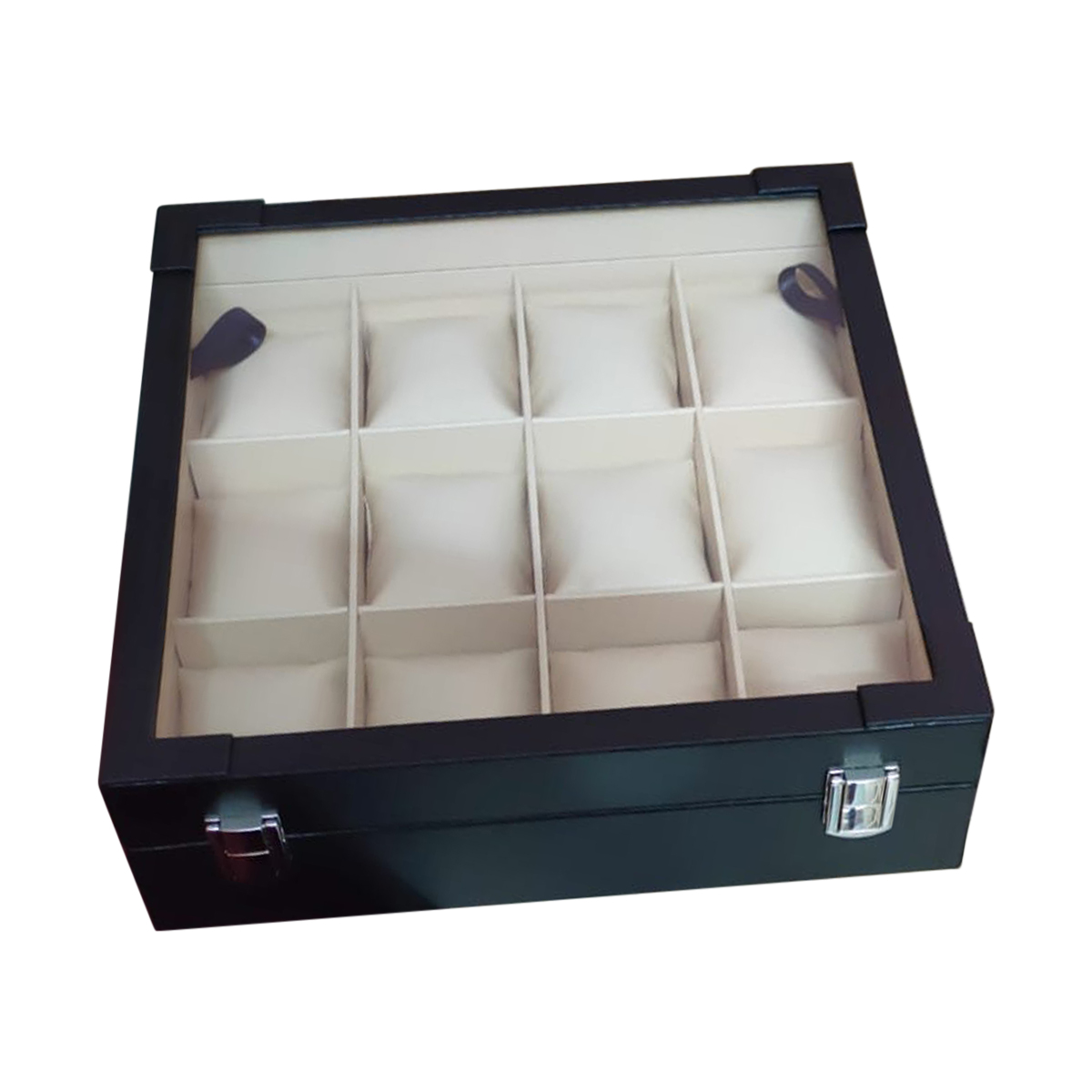 Safely store your watches in a 12-slot wooden clock box with leather ...